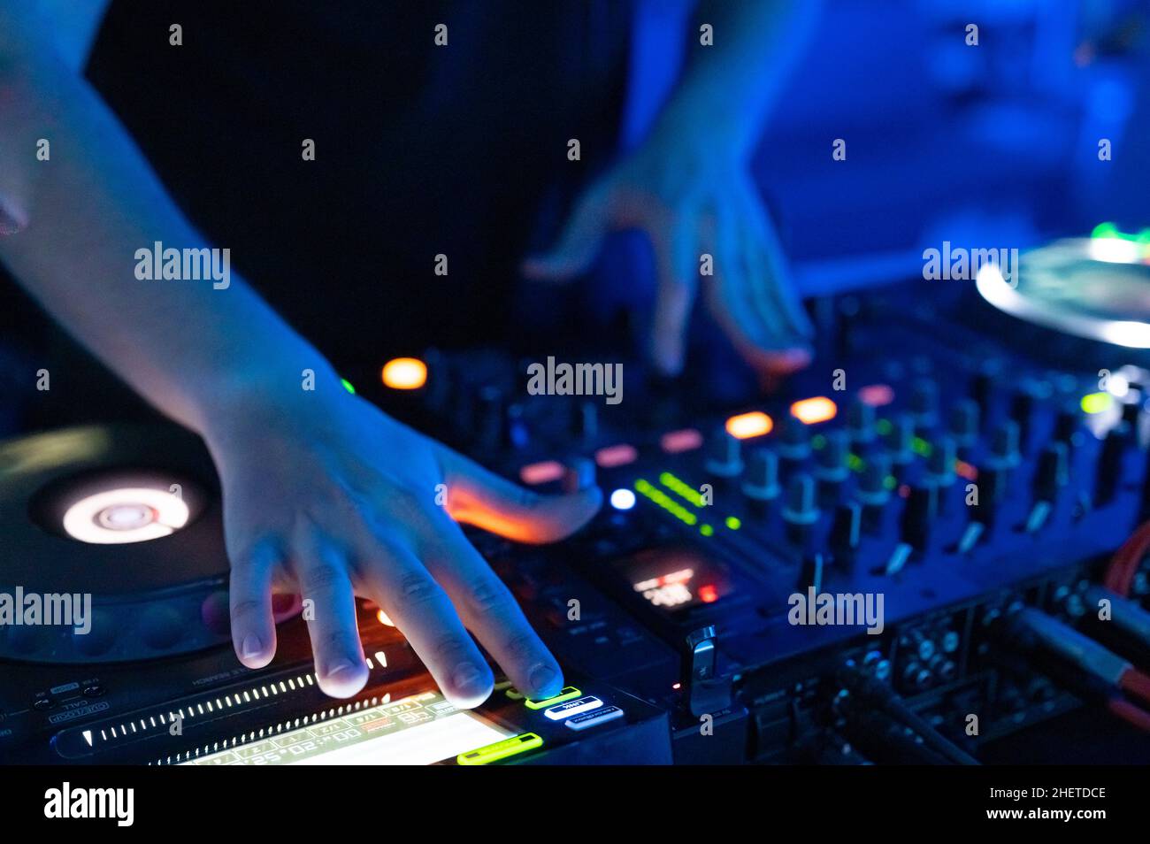 Dj mixing at party festival with light and smoke in background - Summer ...