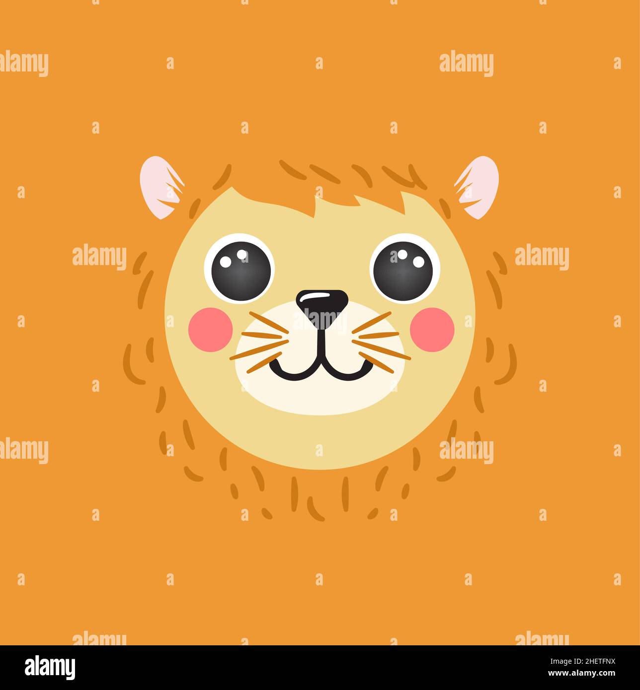Lion Cute portrait square shape smiley head cartoon round animal face ...