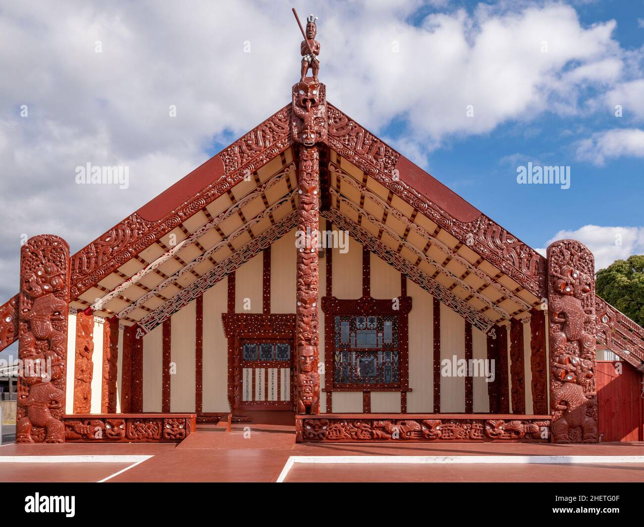 Wharenui or Maori meeting house, Tamatekapua Marae, Ohinemutu, Te Arawa ...