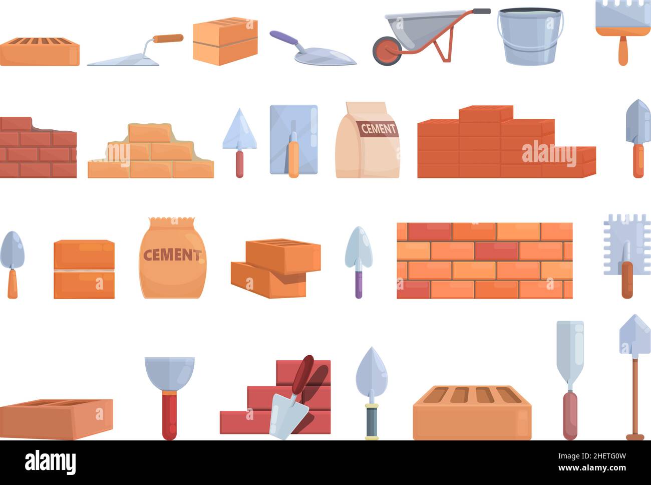 Brick and mortar icons set cartoon vector. Brick construction. Stone ...