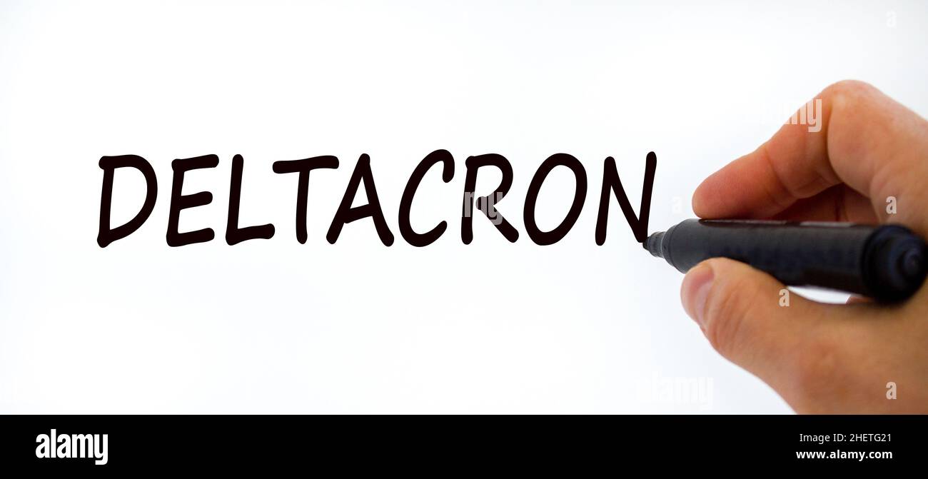 New covid-19 deltacron variant strain symbol. Doctor hand with black ...