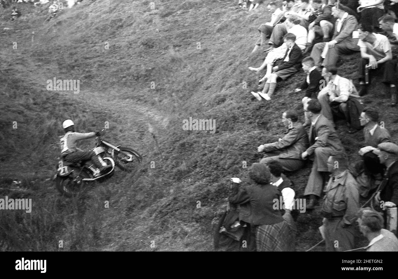 1950s, historical, motorcycle trials, spectators watching Stock Photo ...