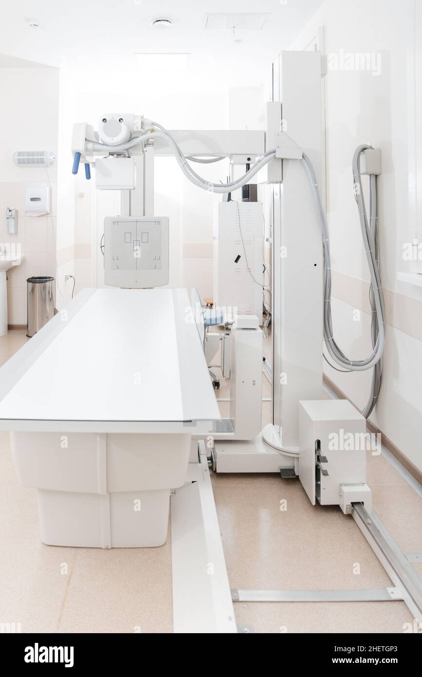 X-ray department in modern hospital. Radiology room with scan machine ...