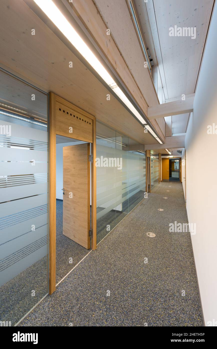 corridor of a modern office building with glass and wood Stock Photo ...