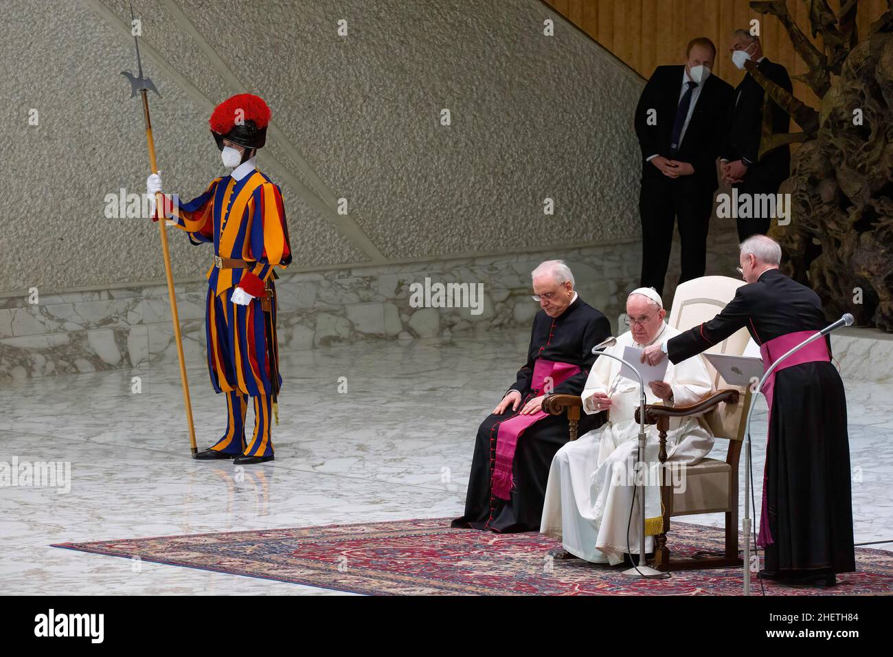 Vatican City, Vatican. 12th Jan, 2022. Pope Francis delivers his speech ...