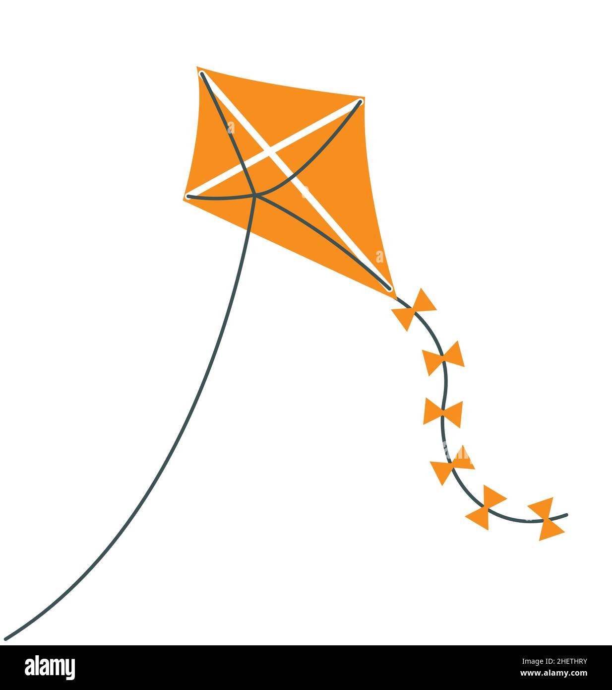 simple cartoon orange kite with little ribbons on the tail vector ...