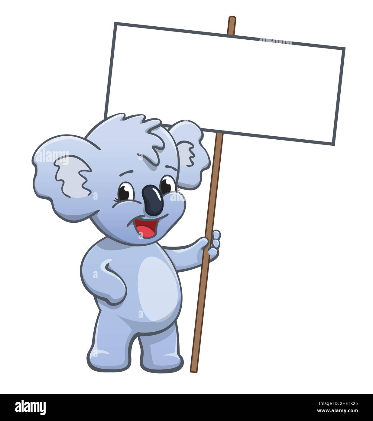 Cute smiling happy cartoon koala character holding blank sign vector ...