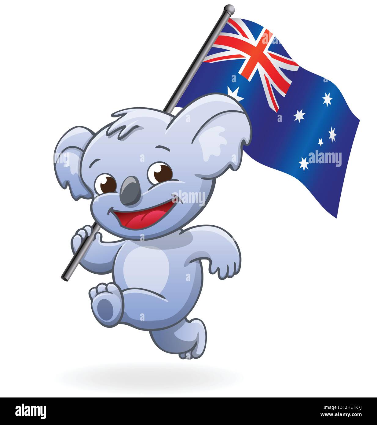 Cute smiling happy cartoon koala character running jumping holding ...