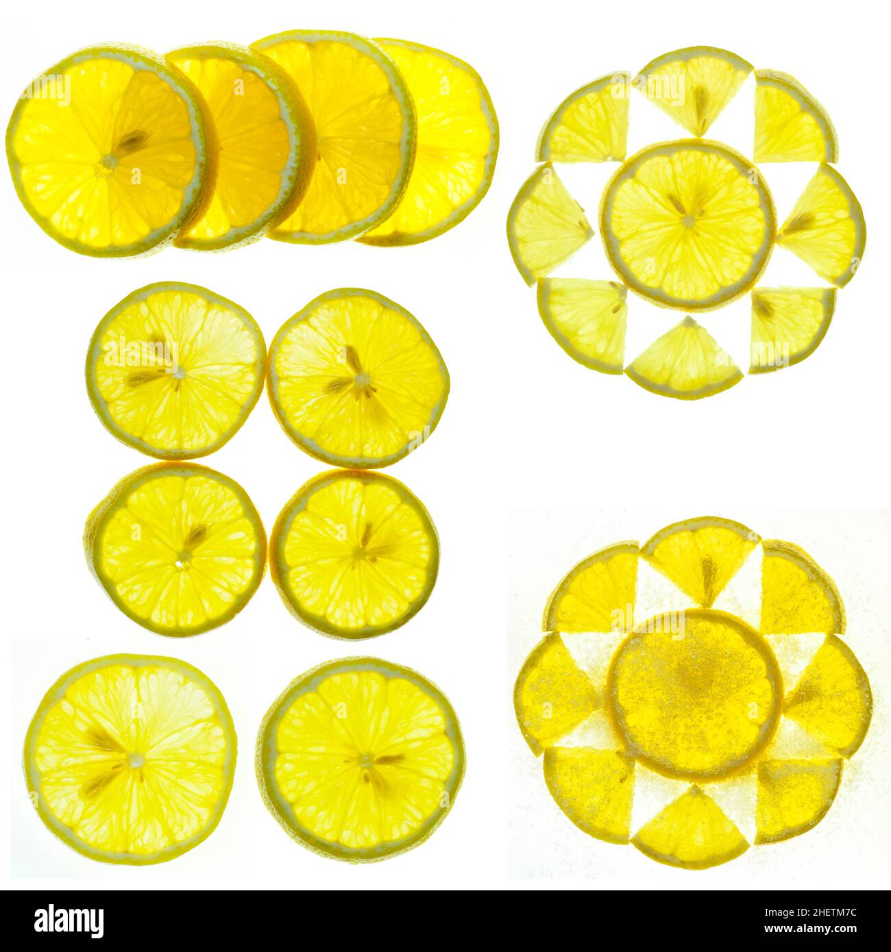 Pieces of lemon. Set of fresh, juicy, sour organic lemon sliced on ...