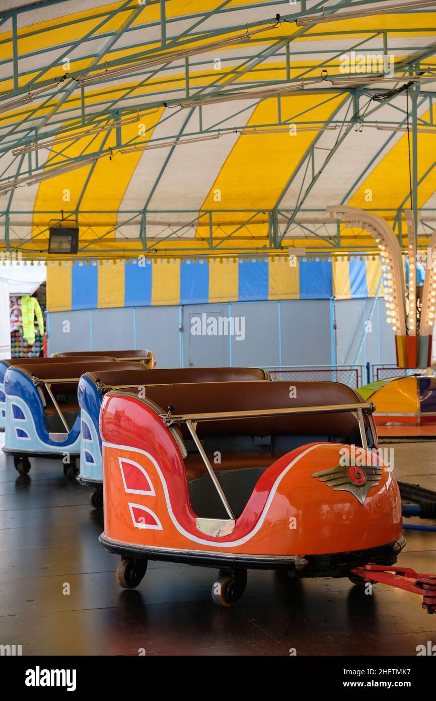 Latigo funfair car spinning vintage attraction in Spain (Fira del Ram ...