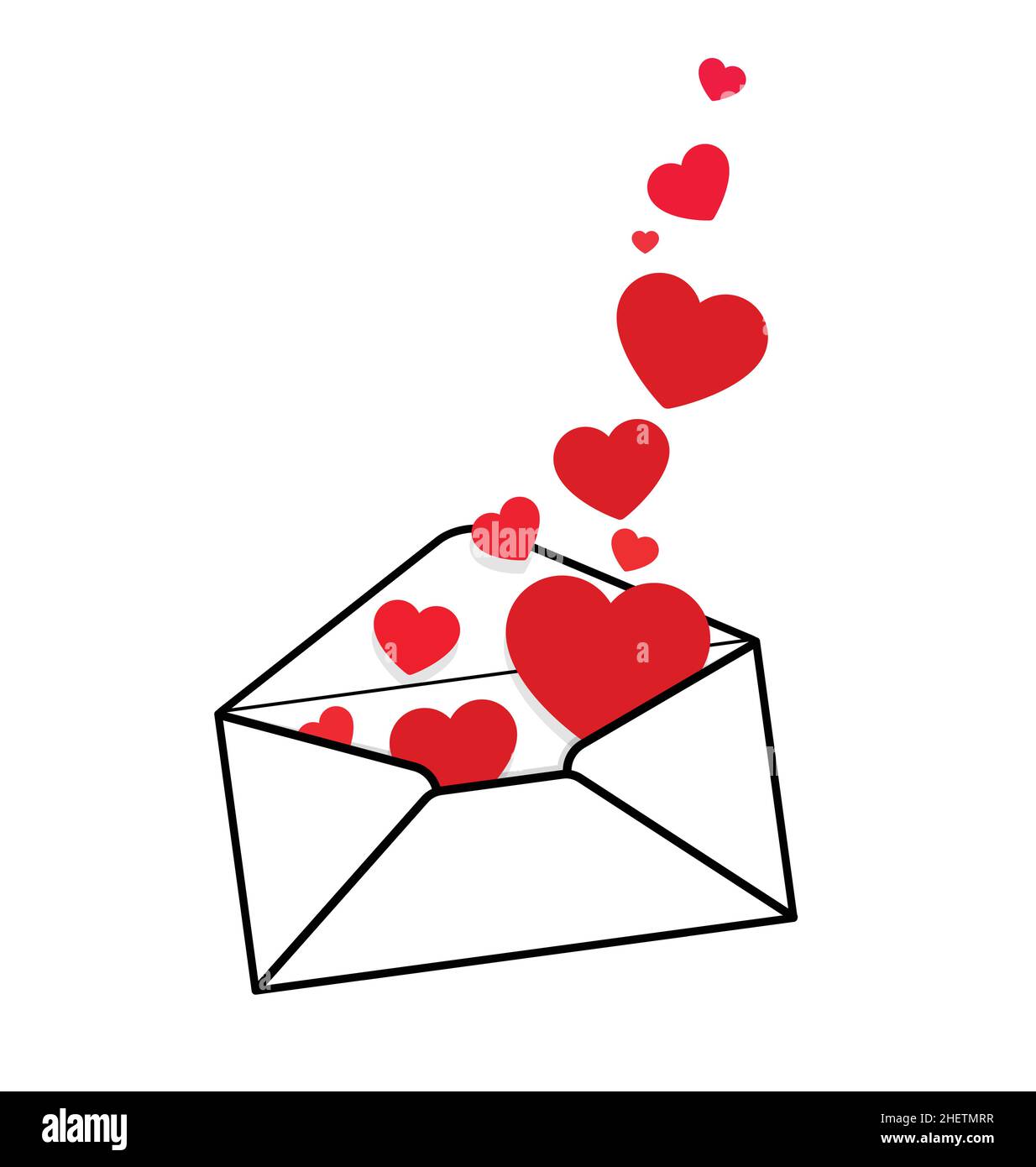 simple open mail valentines love letter envelope with love hearts ...