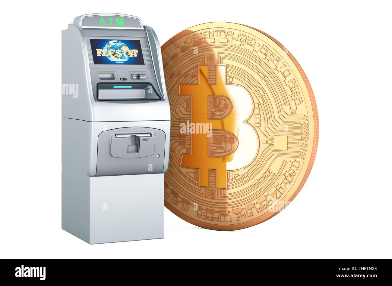 Bitcoin with ATM, 3D rendering isolated on white background Stock Photo ...