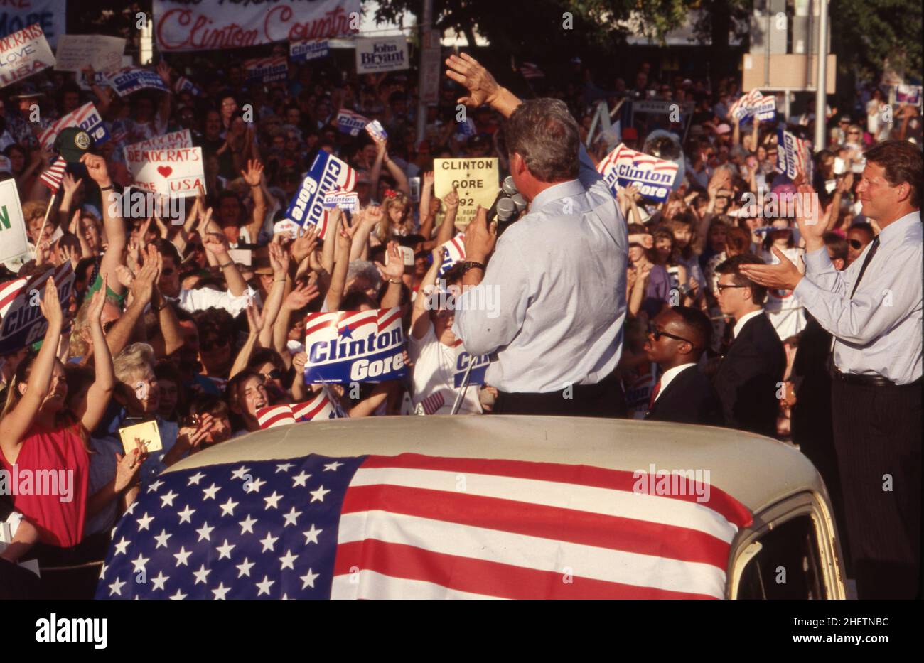 Athens, Texas USA, August 1992: Bill Clinton and Al Gore stand in the ...