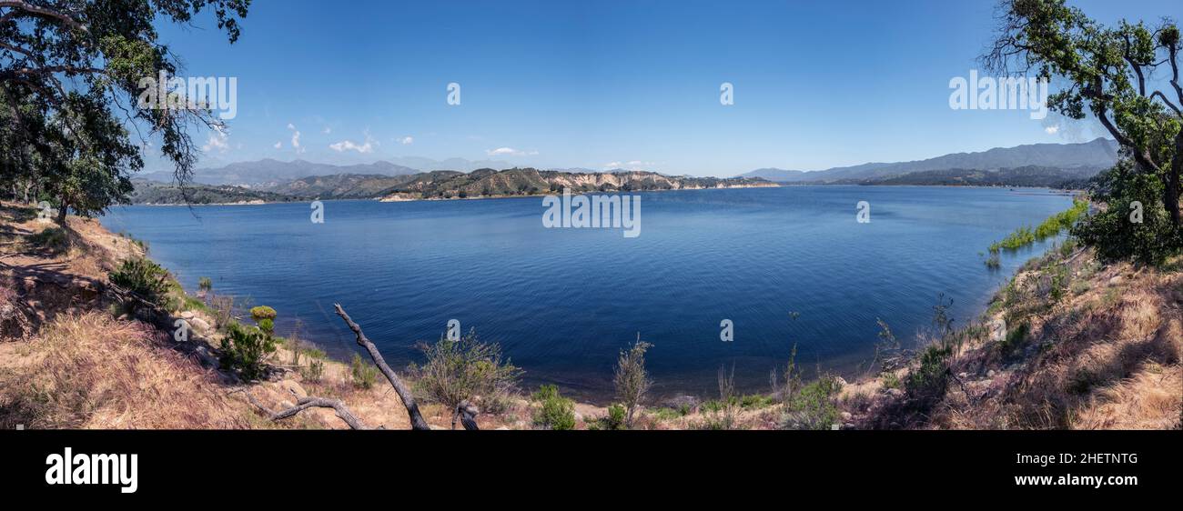 scenic landscape of Lake Cachuma and surrounding mountains in ...