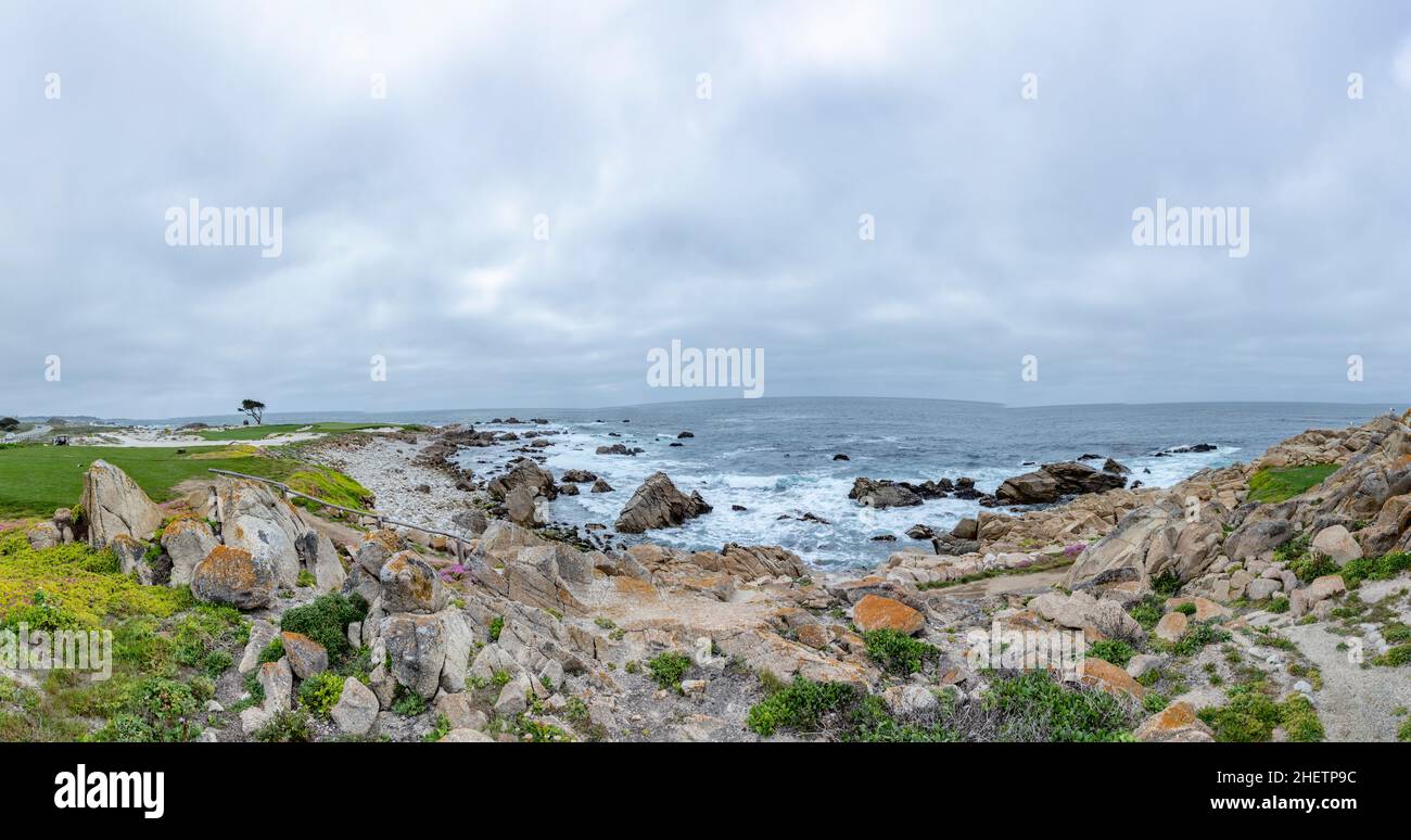 scenic beach landscape with rocks at Pebble Beach, California, 17 miles ...