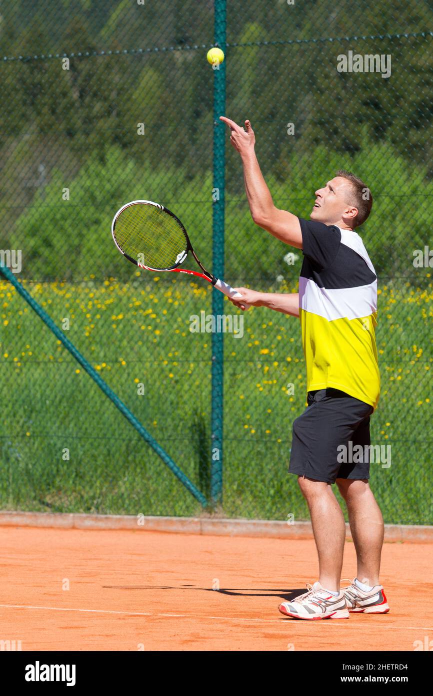 Tennis racket ball service sport action game hi-res stock photography ...