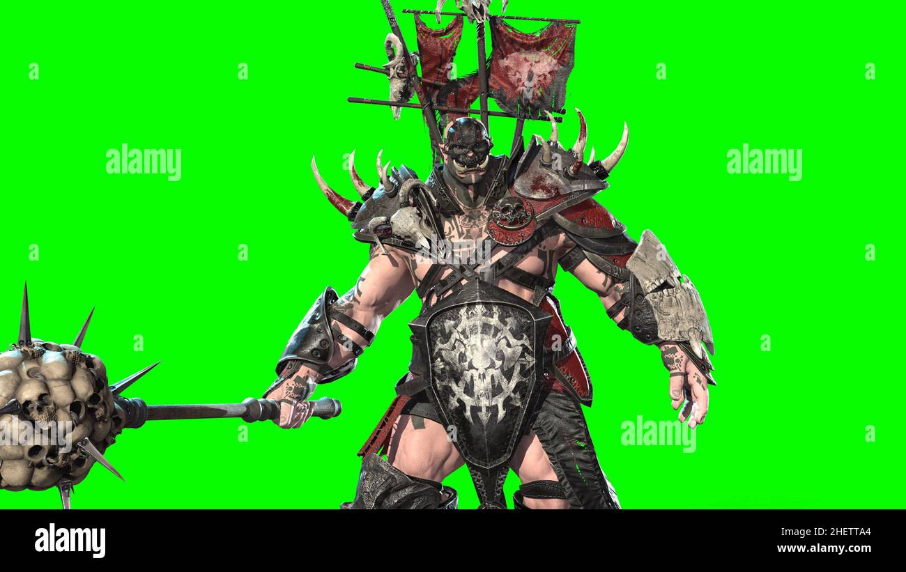Huge monster orc with a club on the background of chromakey 3d model ...