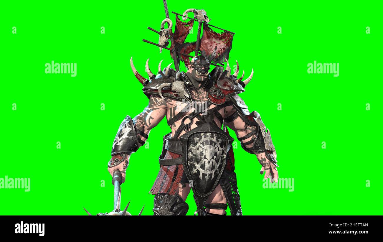 Huge monster orc with a club on the background of chromakey 3d model ...