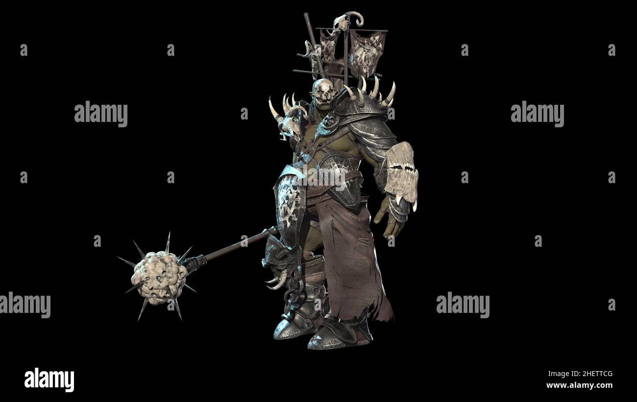 Huge monster orc with a club on the background of chromakey 3d model ...