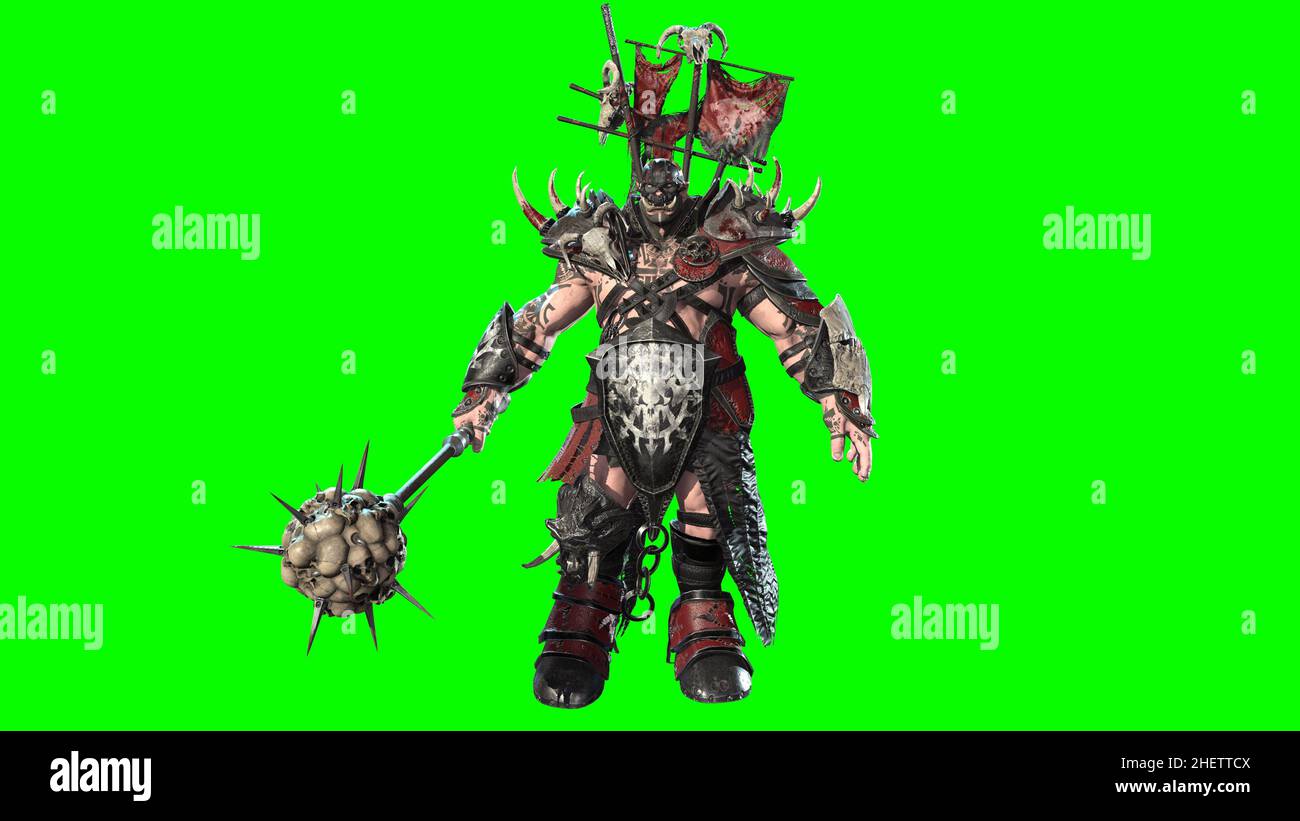 Huge monster orc with a club on the background of chromakey 3d model ...