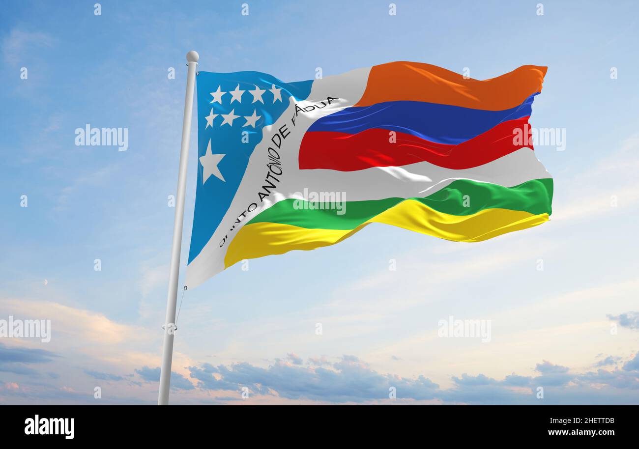 flag of Santo Antonio de Padua , Brazil at cloudy sky background on ...
