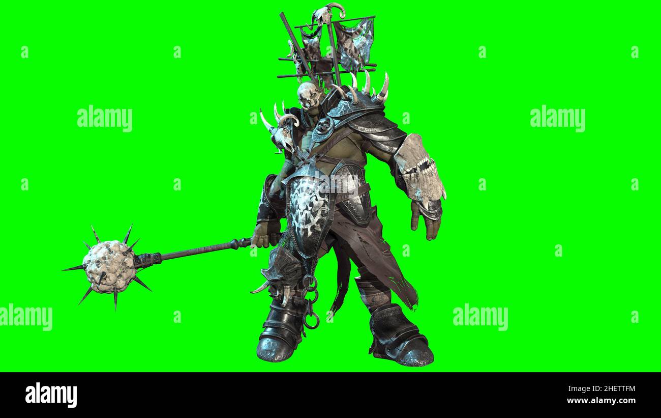 Huge monster orc with a club on the background of chromakey 3d model ...