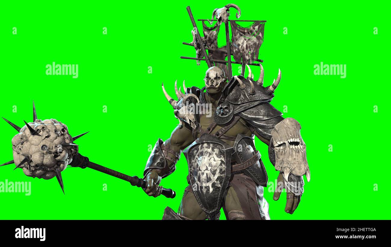 Huge monster orc with a club on the background of chromakey 3d model ...