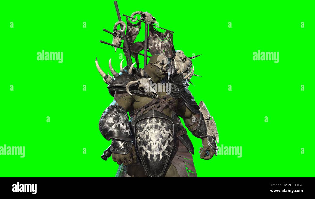 Huge monster orc with a club on the background of chromakey 3d model ...