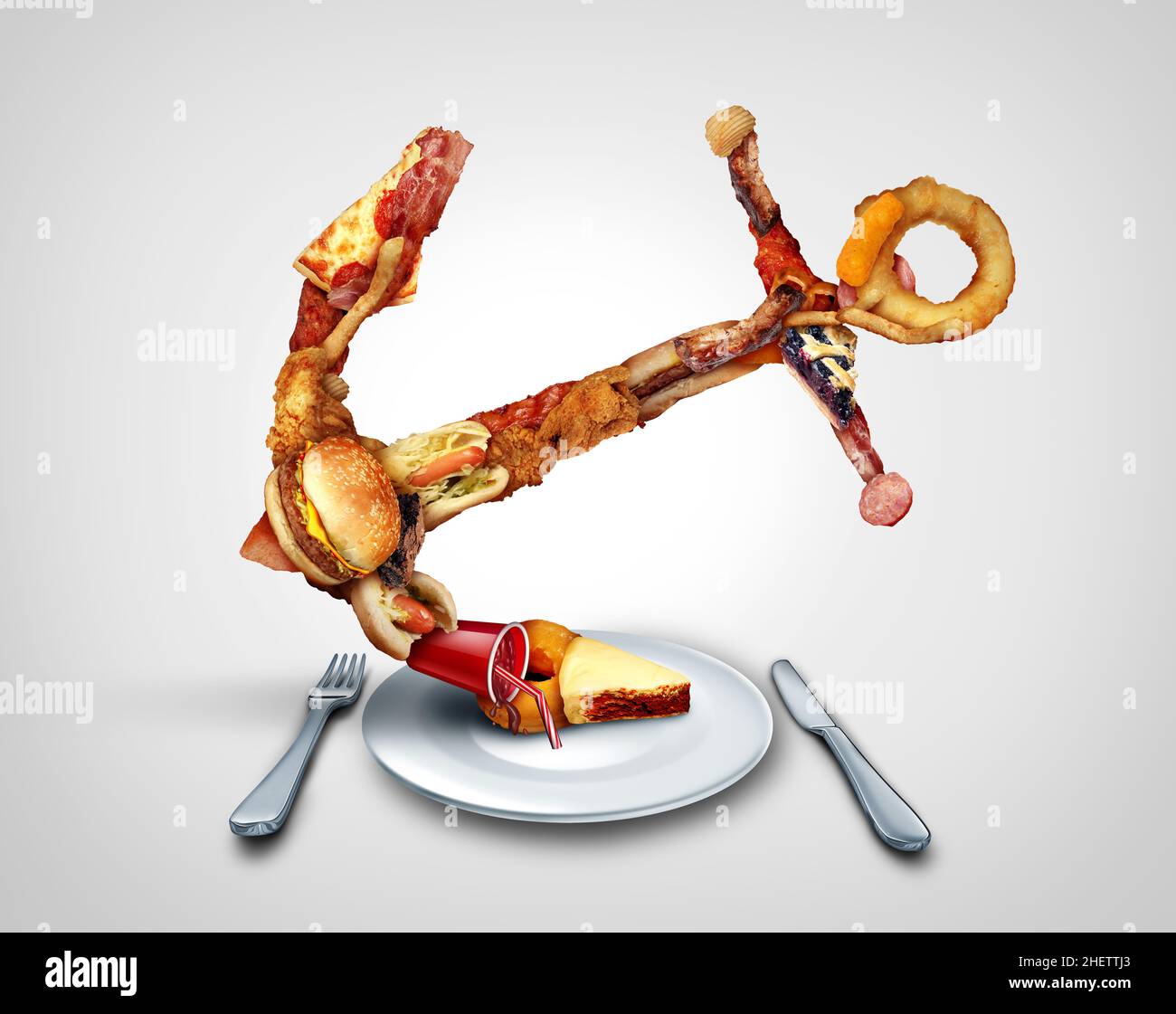 Eating heavy and gaining weight disorder and poor nutrition concept as ...