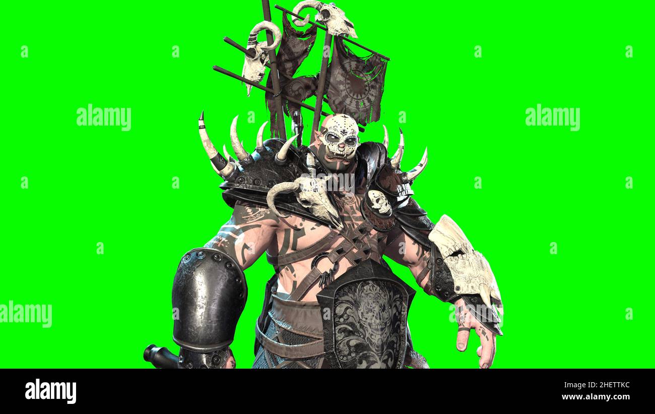 Huge monster orc with a club on the background of chromakey 3d model ...