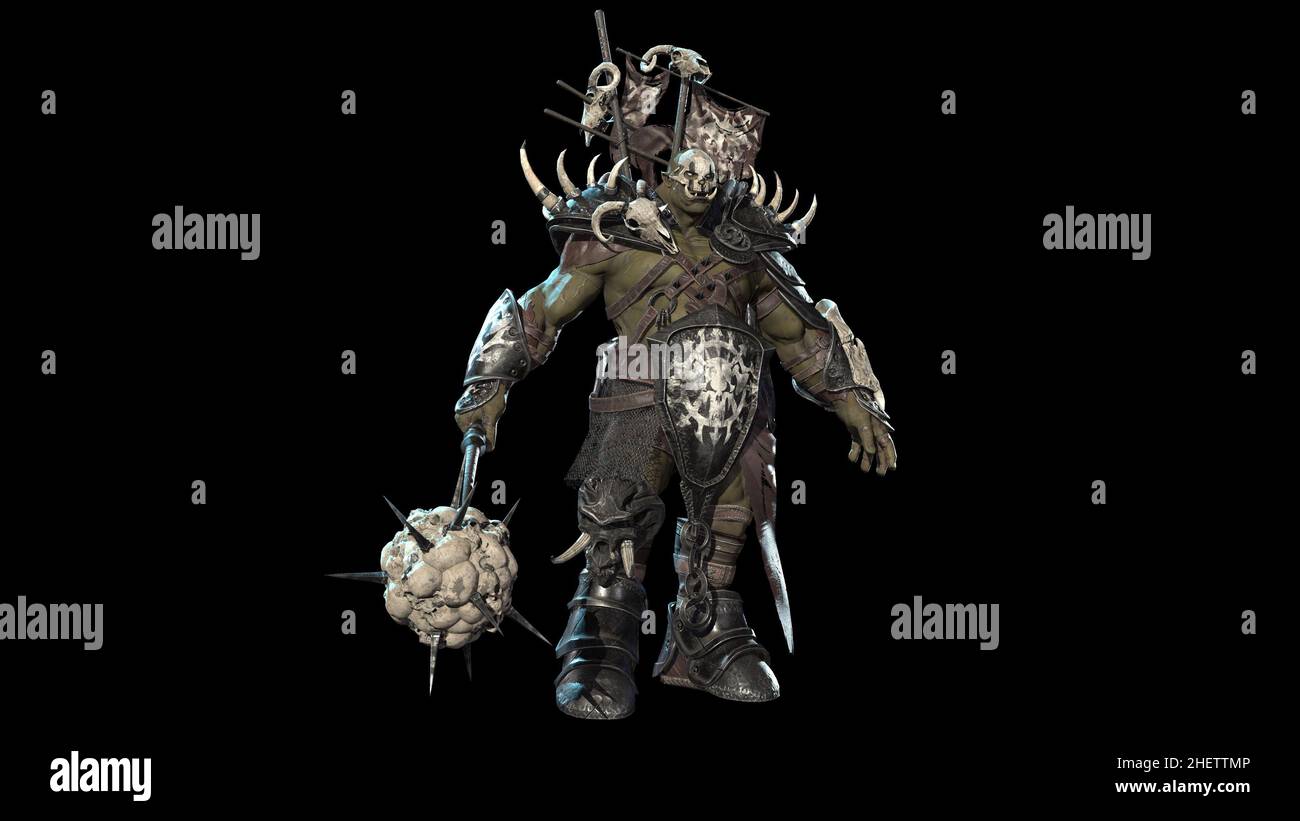 Huge monster orc with a club on the background of chromakey 3d model ...