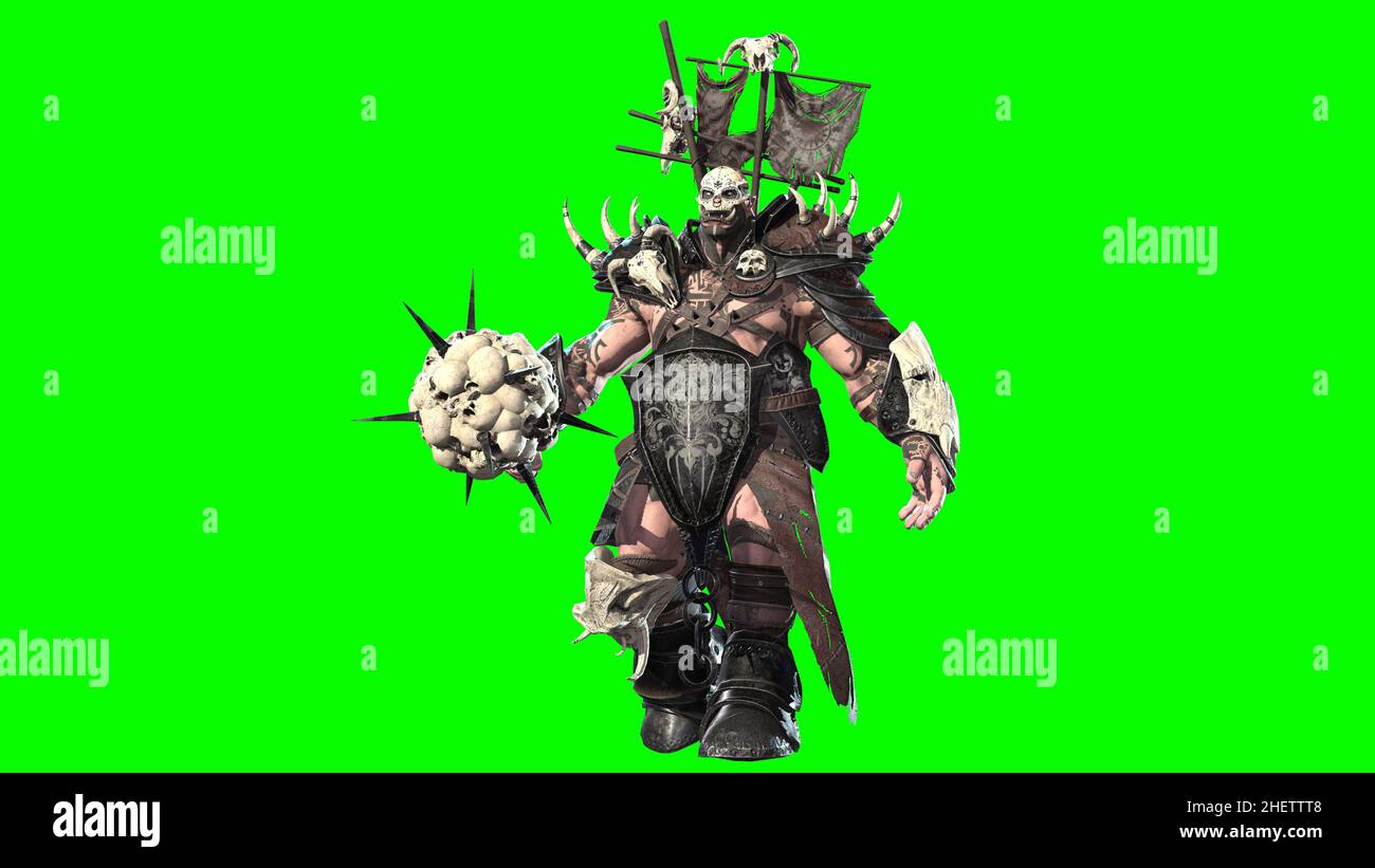 Huge monster orc with a club on the background of chromakey 3d model ...