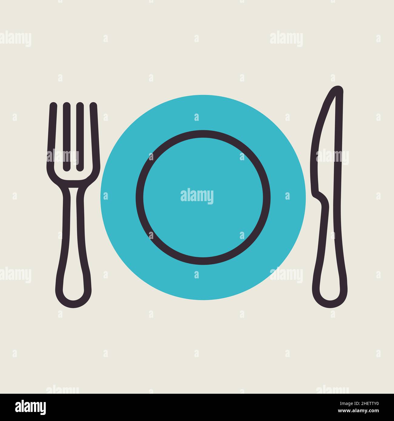 Dinner plate, knife and fork vector color flat icon. Graph symbol for ...