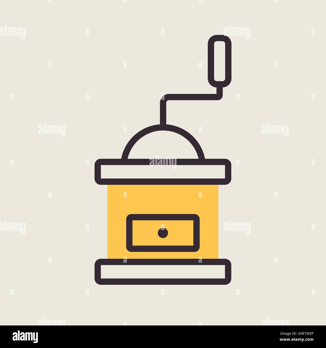 Classic coffee grinder in wooden case vector color flat icon. Kitchen ...