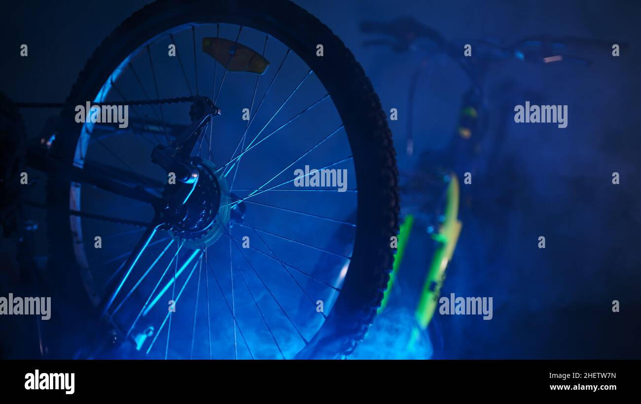 Bicycle wheel in a workshop. RGB effects Stock Photo - Alamy