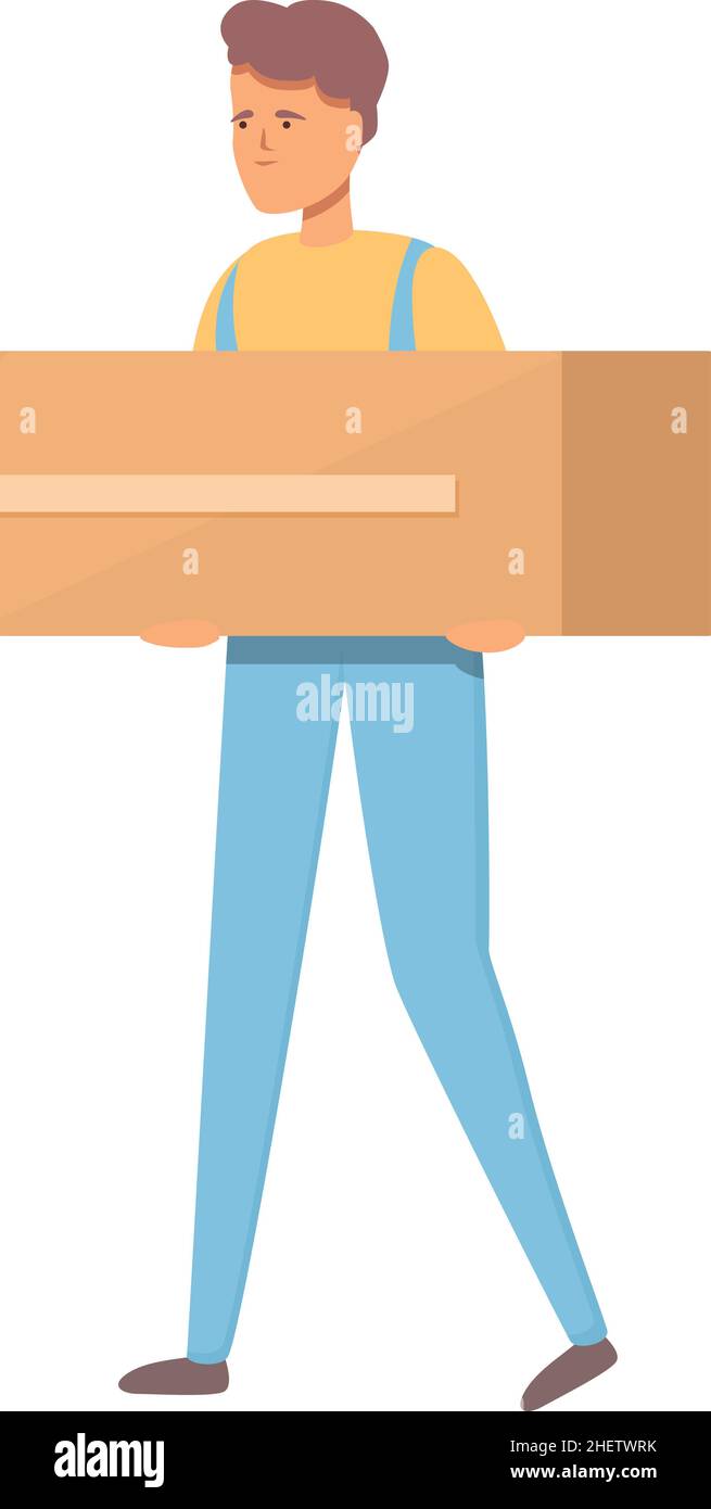 Worker relocation service icon cartoon vector. Move box. House ...
