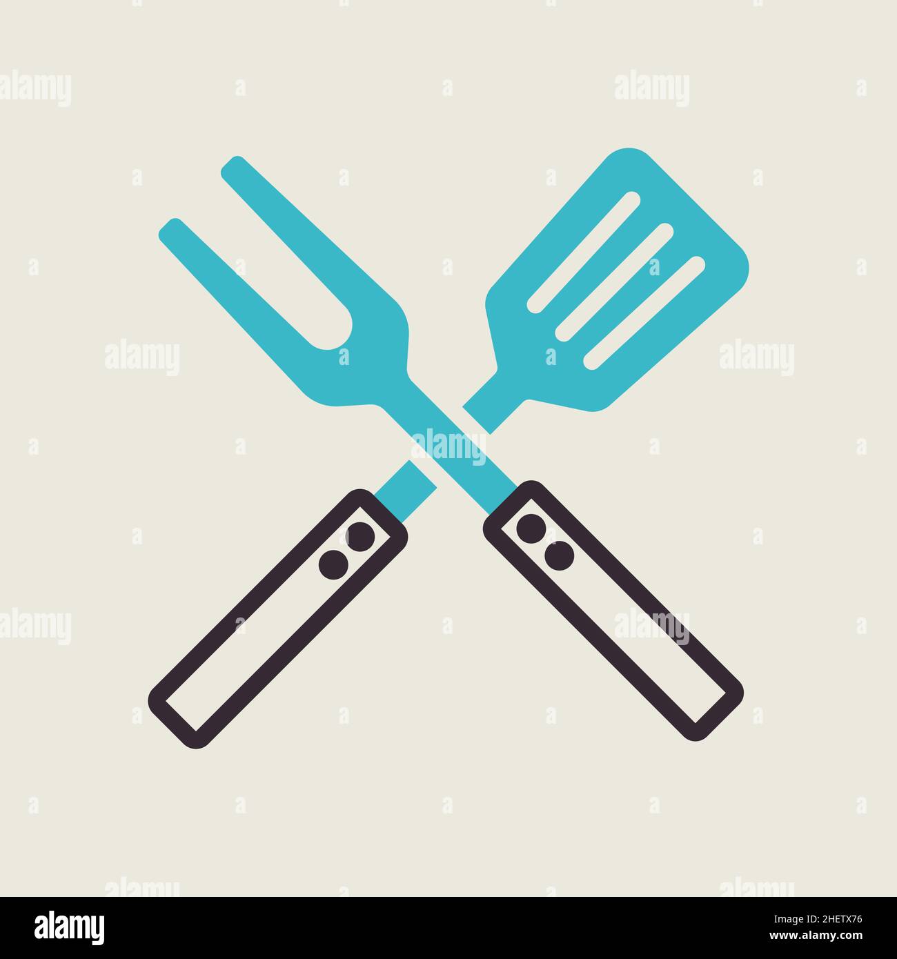 Big fork and spatula vector color flat icon. Kitchen appliance. Graph ...