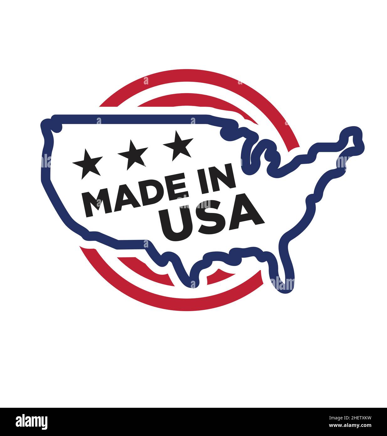 made in america symbol logo label blue map on red circle background ...