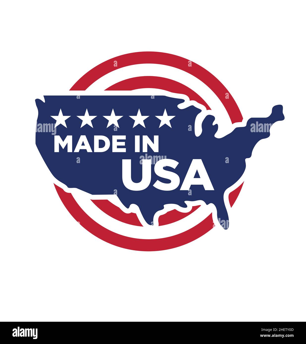 made in america symbol logo label blue map on red circle background ...