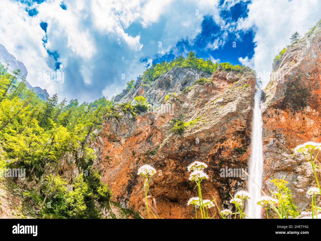 Rinka waterfall located in Logarska dolina national park in Slovenia ...