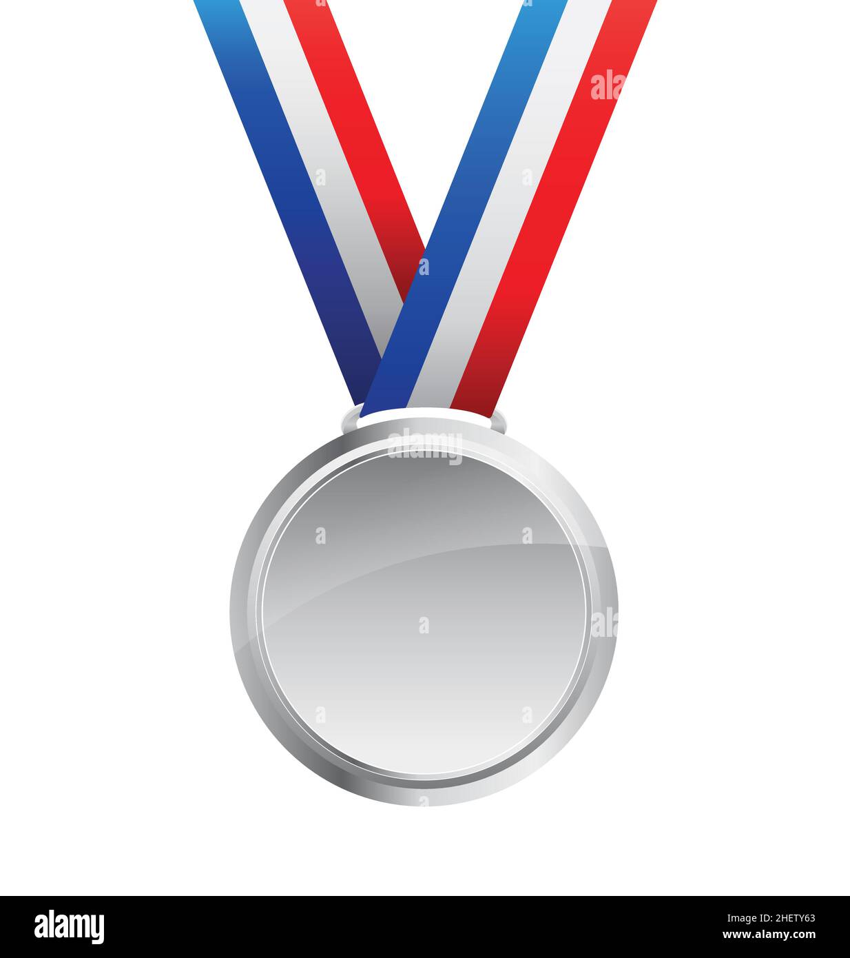 simple elegant blank empty silver medal hanging from red white and blue ...
