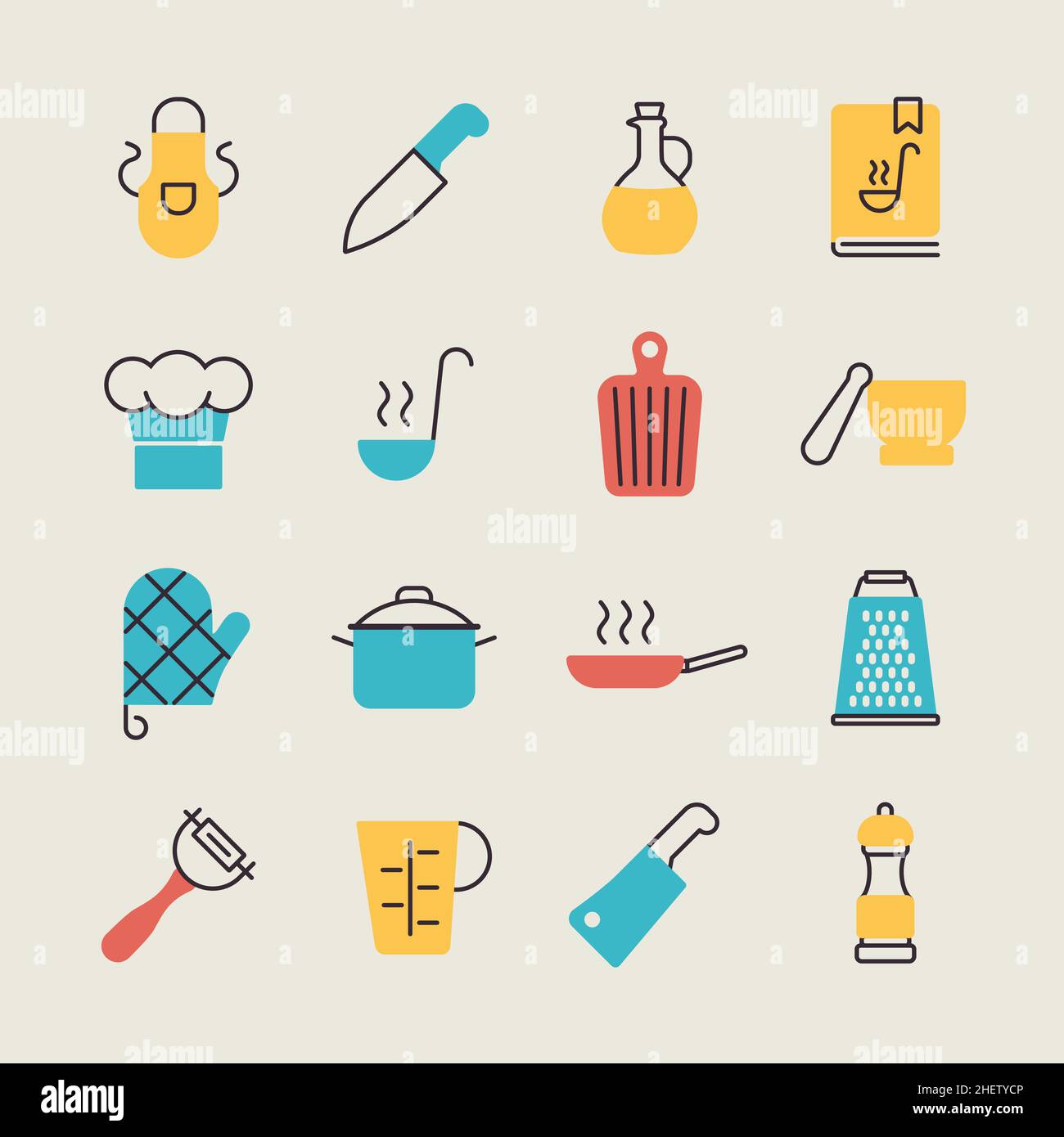 Cooking foods and kitchen vector flat icon set. Graph symbol for ...