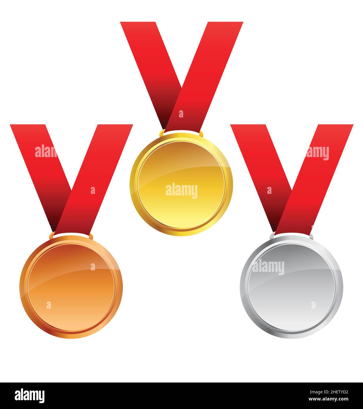 simple elegant blank empty gold silver and bronze medals hanging from ...