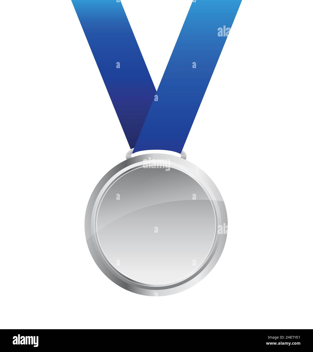 simple elegant blank empty silver medal hanging from blue ribbon vector ...