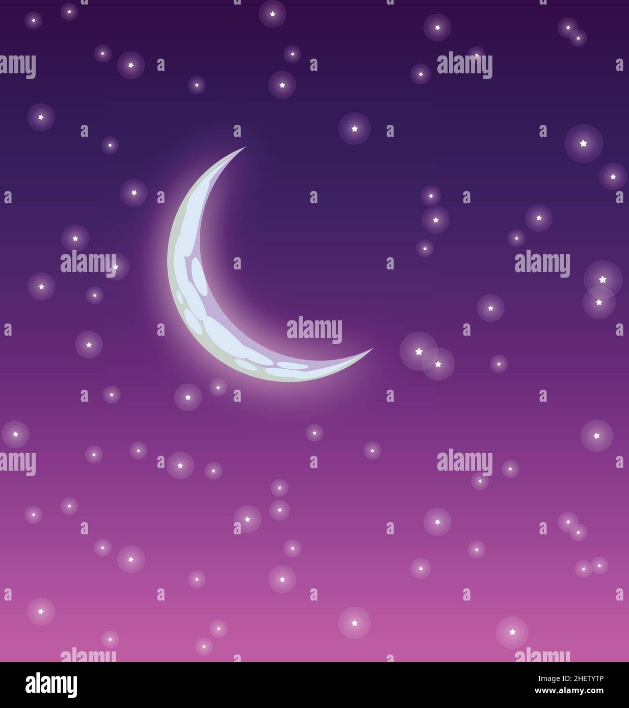 clear starry moonlit night with crescent moon purple vector background ...