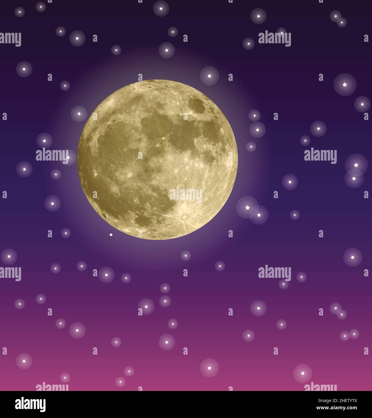 full moon photo real in purple night sky with stars vector illustration ...