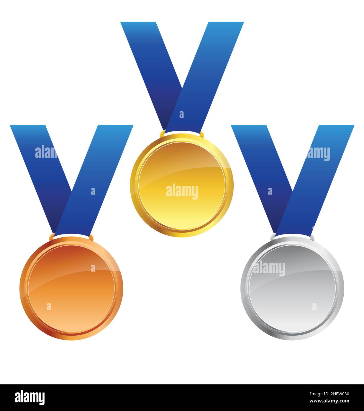 simple elegant blank empty gold silver and bronze medals hanging from ...