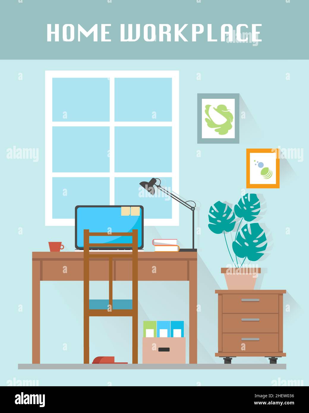 Home workplace flat vector design. Workspace for freelancer and home ...