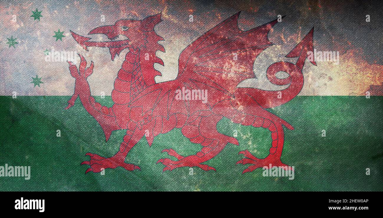 Top view of Australian Welsh heritage, Australia retro flag with grunge ...