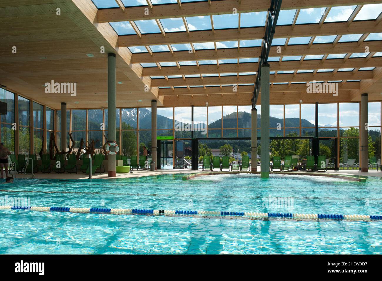 indoor architecture of public swim bath with laps and glass roof Stock ...
